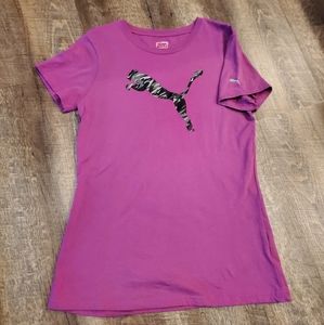 Puma | Tops | Euc Puma Cat Logo Fushcia Pinkpurple Tee Large | Poshmark